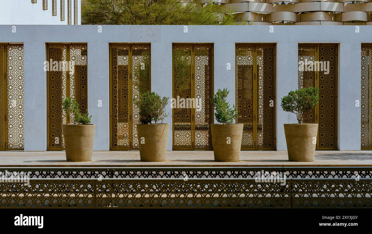 interior design of a modern street with greenery in flowerpots. High ...