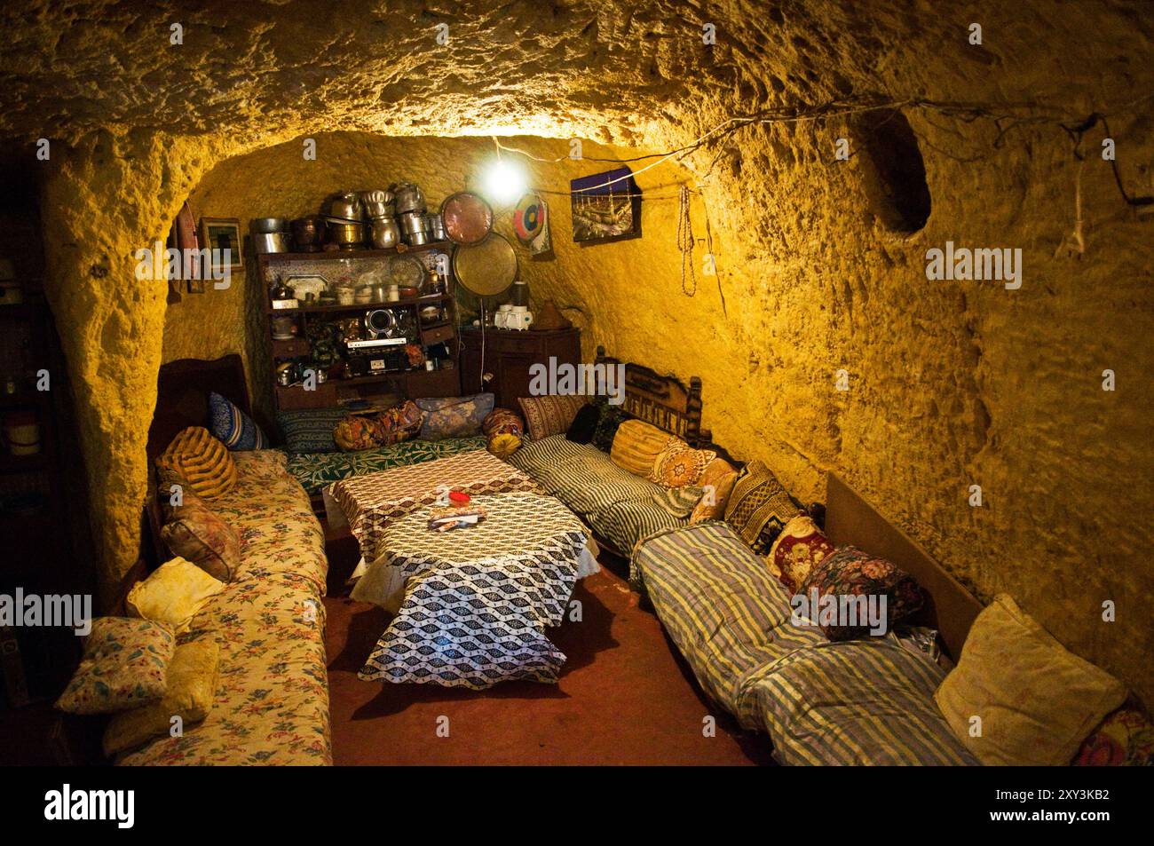 A traditional Berber home in a cave in the Middle Atlas region in ...