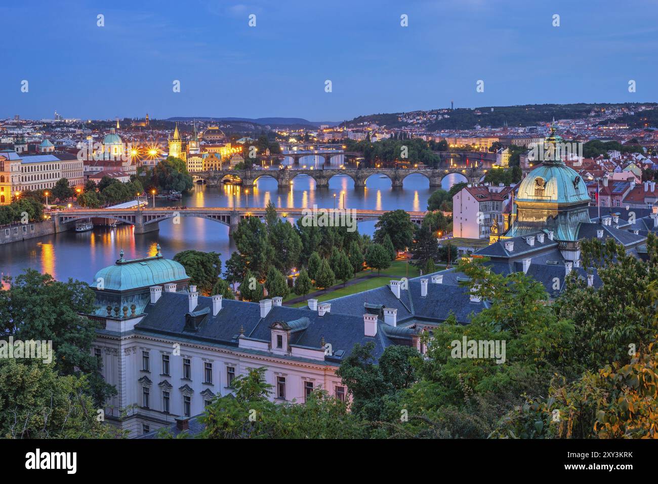 Prague Czech Republic, high angle view night city skyline at Charles ...