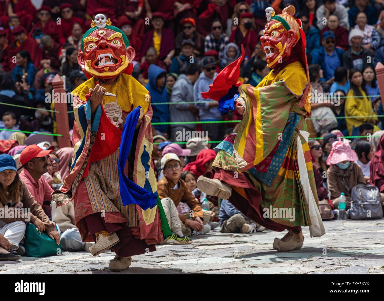 Ladakhi monks wearing traditional costume and performing Cham dance at ...