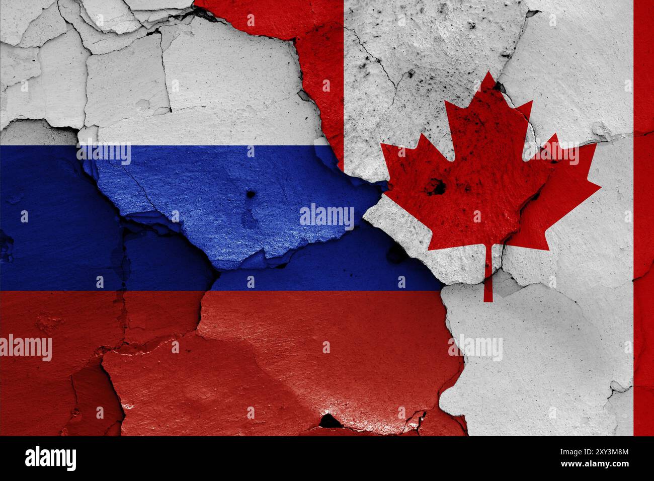 Flags of Russia and Canada painted on cracked wall Stock Photo - Alamy