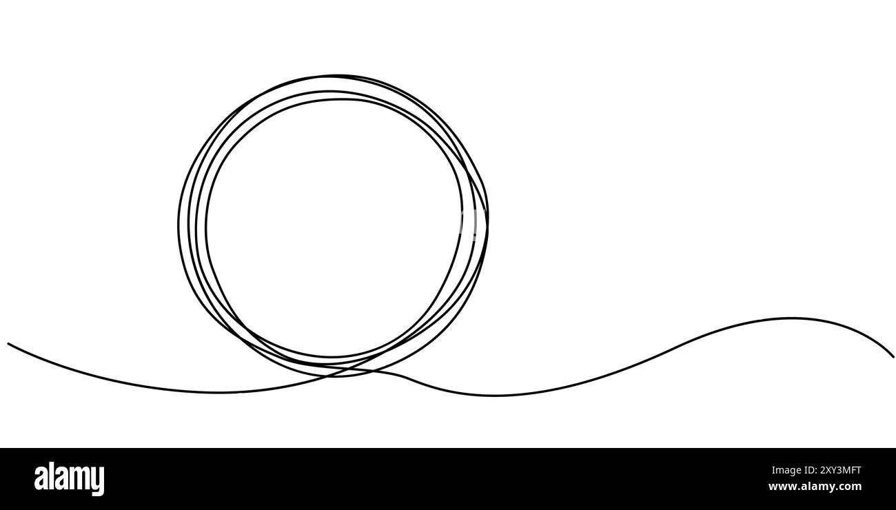 Continuous one line drawing of black circle. Round frame sketch outline ...