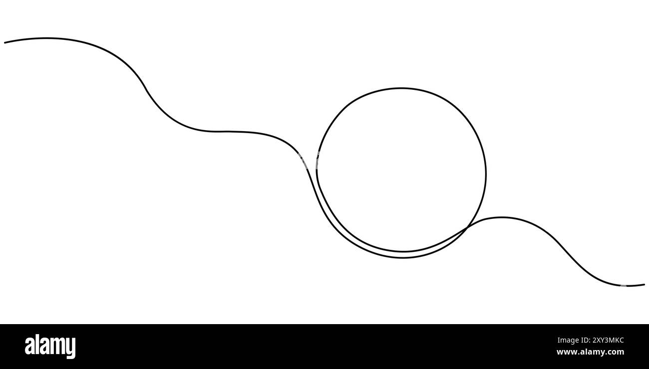 Continuous one line drawing of black circle. Round frame sketch outline ...