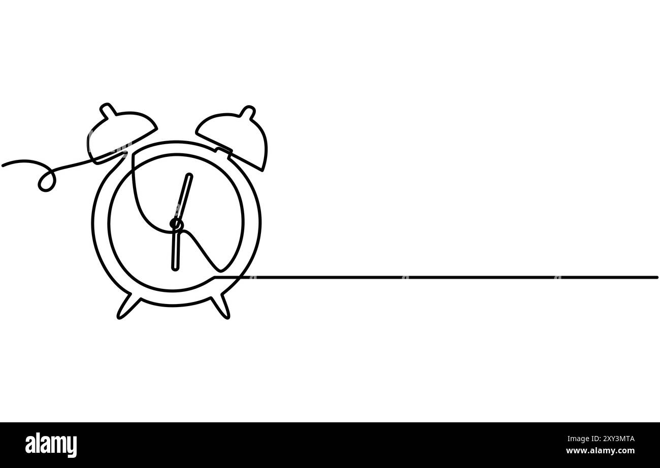 Single continuous line drawing of an alarm clock, Clock with arrow. One ...