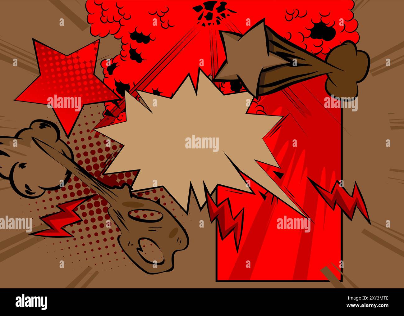 Cartoon red and brown classic comic book background. Retro vector ...