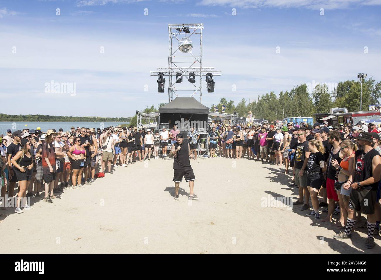 Matthias Engst, singer of the band Engst on the beach in front of the ...