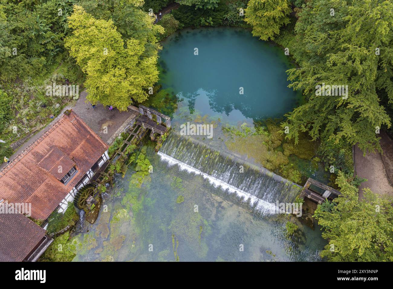 Blautopf Blaubeuren with industrial monument Hammerschmiede, source of ...