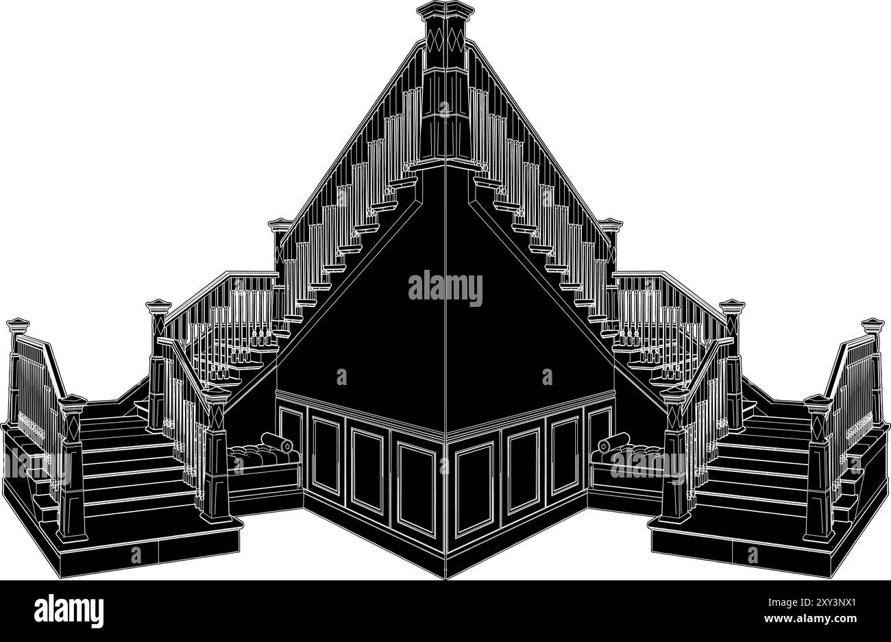 Classic Wood Stair Vector. Vintage Retro Staircase With Handrails Stock ...