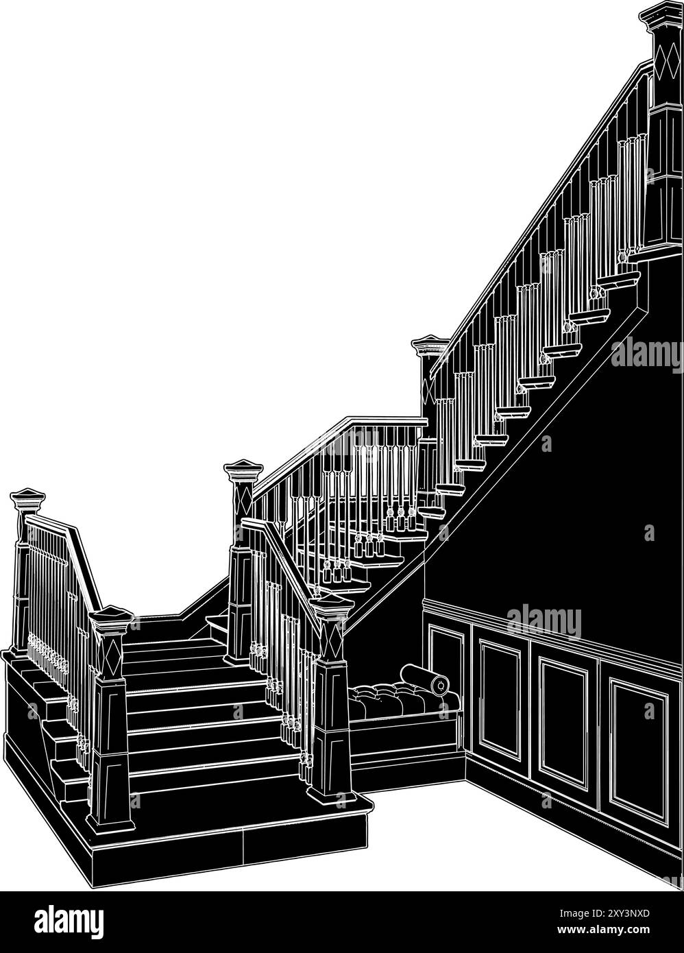 Classic Wood Stair Vector. Vintage Retro Staircase With Handrails Stock ...