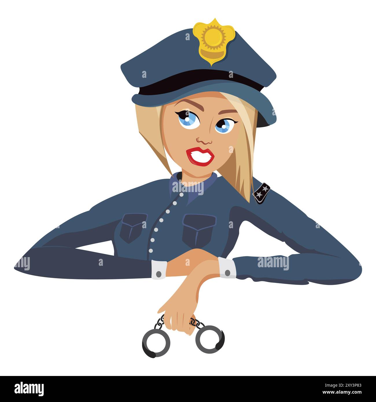 Cartoon female police worker with handcuffs Stock Photo - Alamy