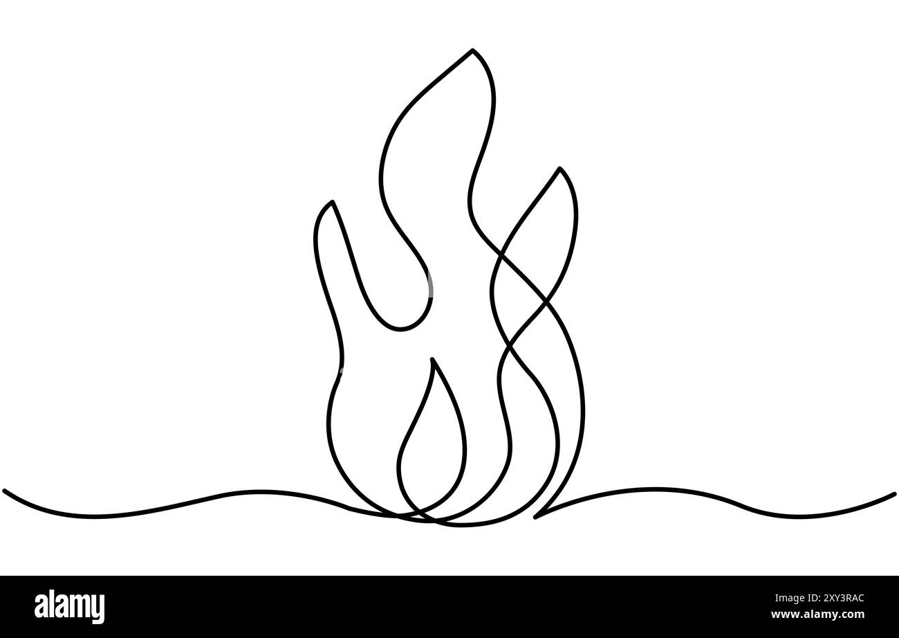 Continuous editable drawing of fire icon. Flame symbol in one line ...