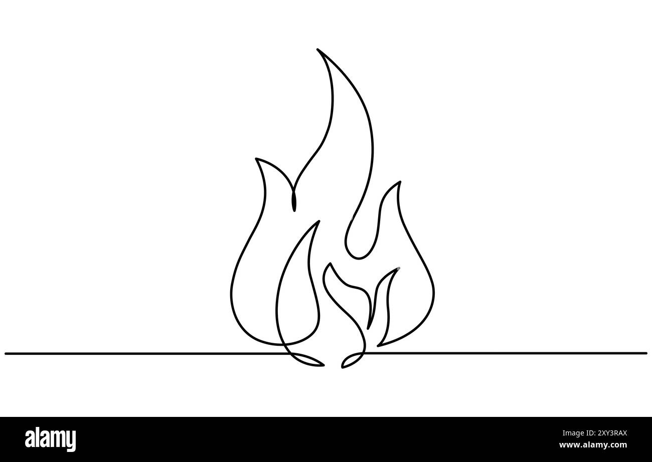 Continuous editable drawing of fire icon. Flame symbol in one line ...