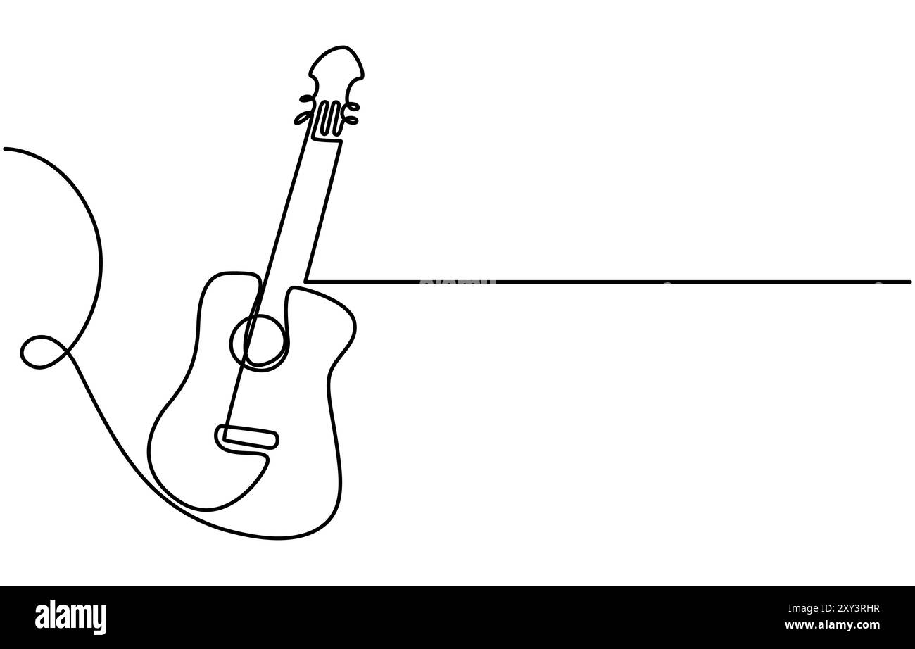 One continuous single line of classic guitar isolated on white ...