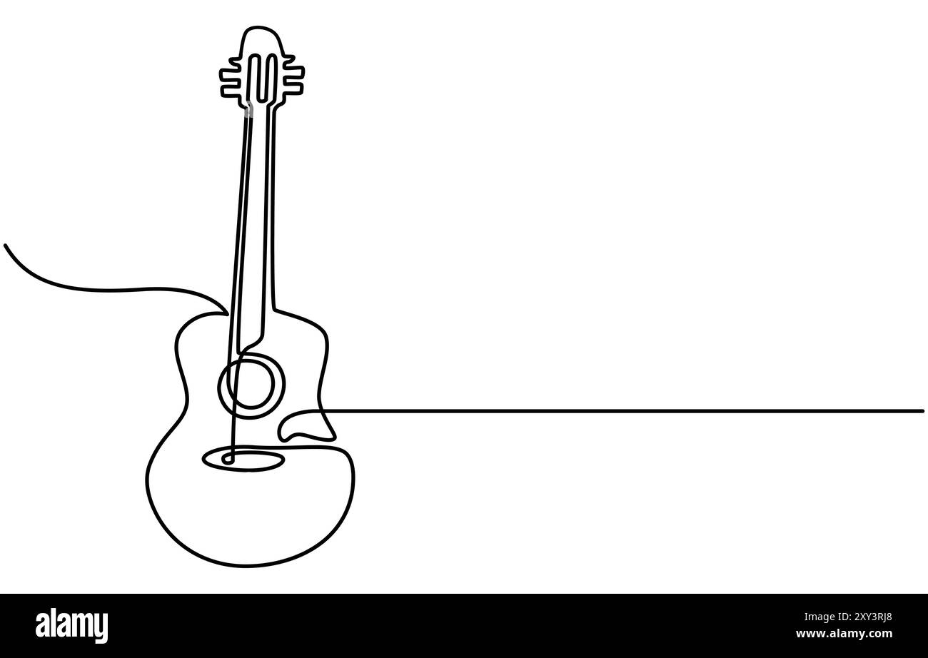 One continuous single line of classic guitar isolated on white ...