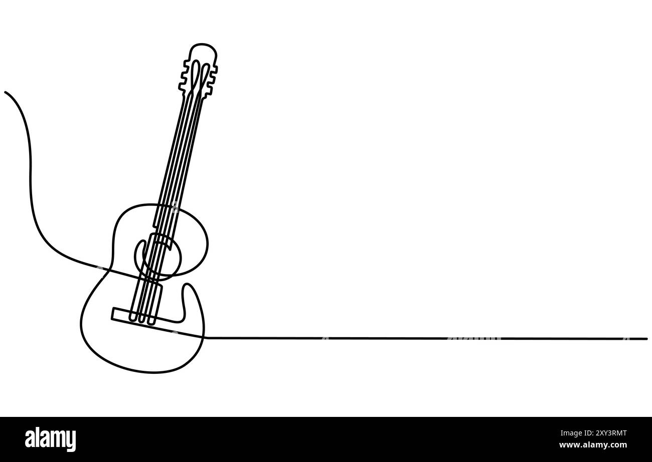 One continuous single line of classic guitar isolated on white ...