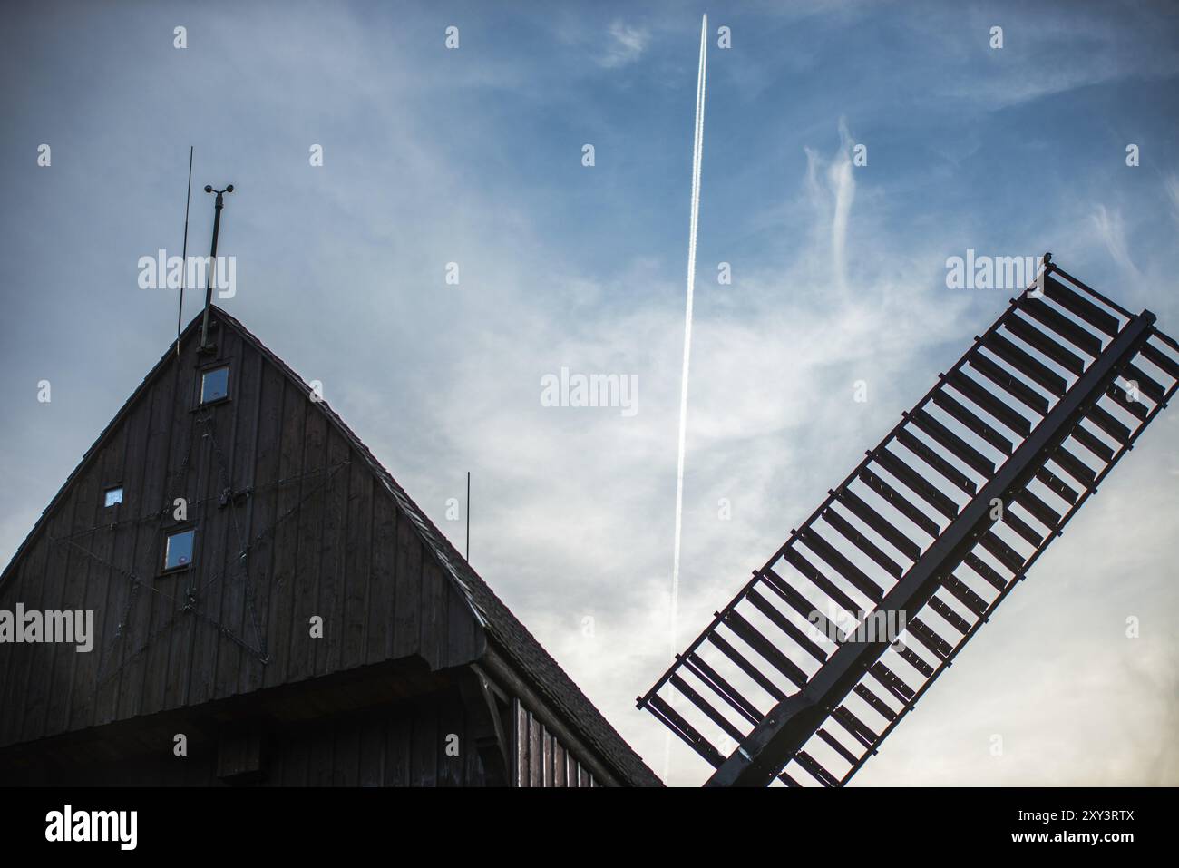 Detail of a historic brown wooden windmill in Berlin Marzahn Stock ...