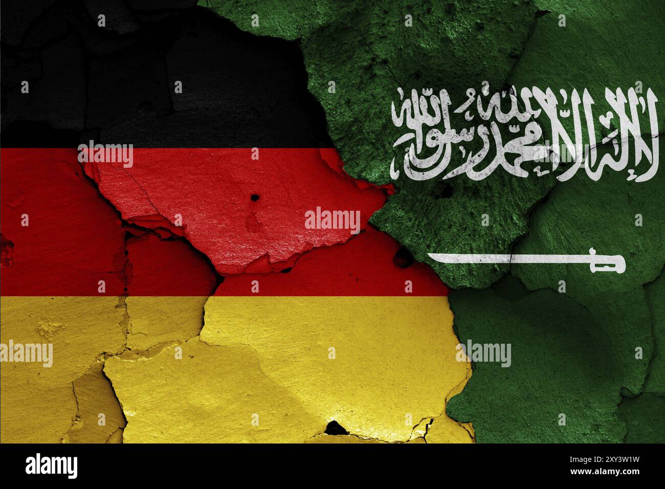 Flags of Germany and Saudi Arabia painted on cracked wall Stock Photo ...