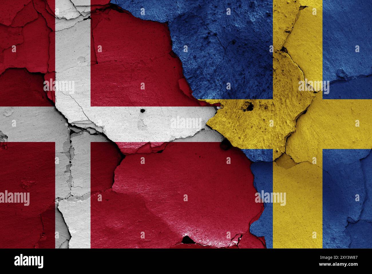 Flags of Denmark and Sweden painted on cracked wall Stock Photo - Alamy