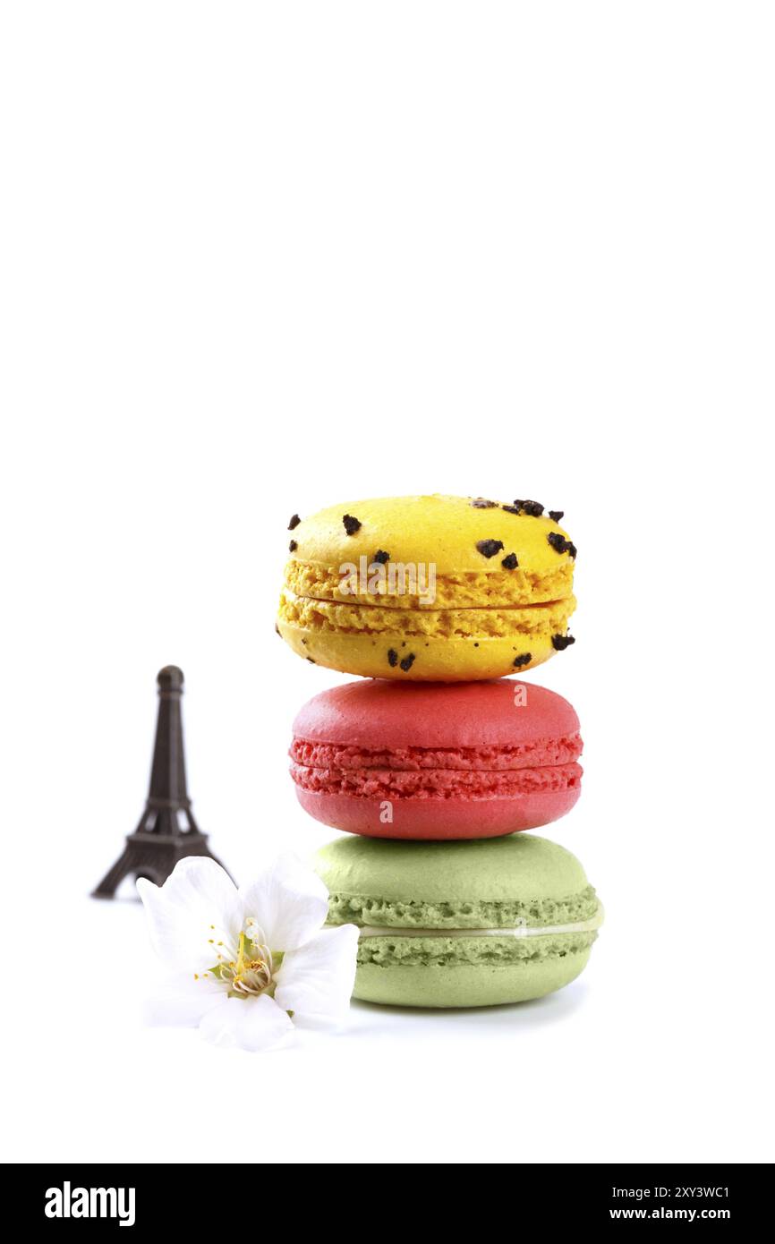 Colorful french macarons on white background traditioanal desert in ...