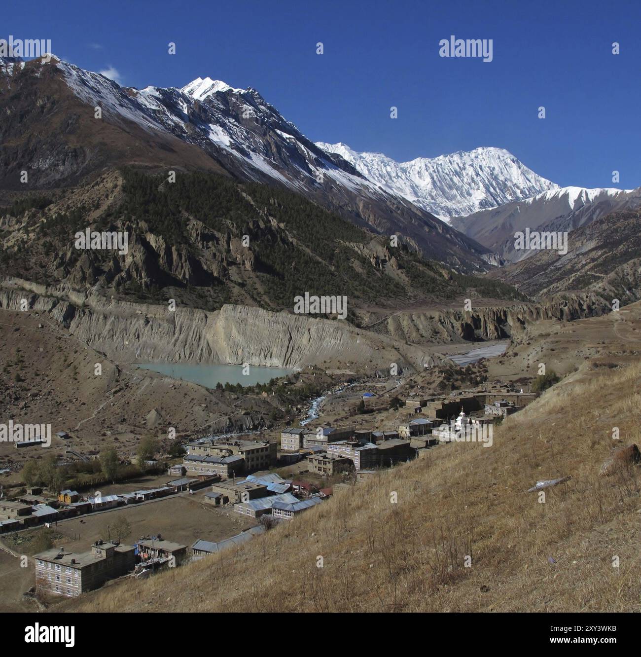 Beautiful village Manang and Tilicho Peak, Nepal, Asia Stock Photo - Alamy