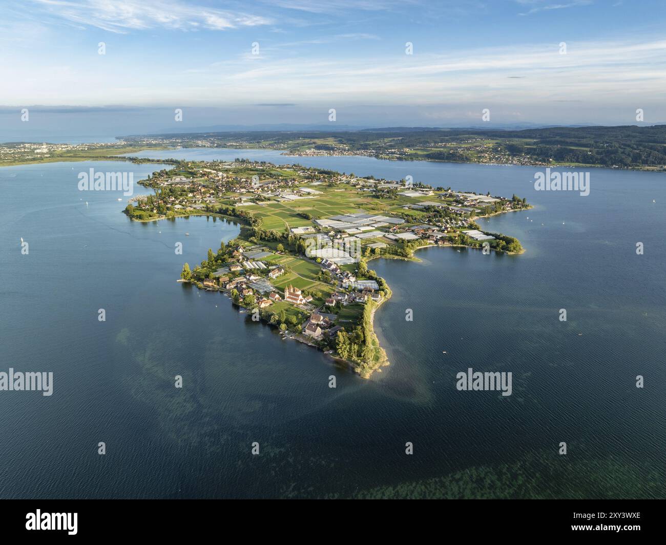Aerial view, of the north-western tip of the island of Reichenau in ...