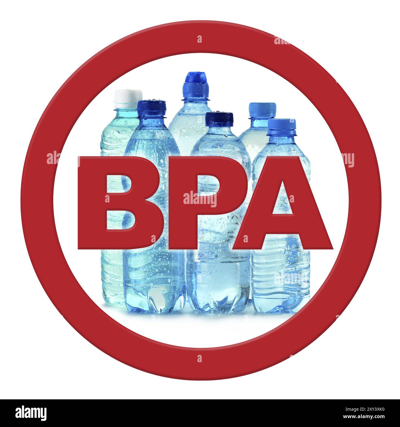 Anti bisphenol A (BPA) sign with commonly used polycarbonate plastic ...