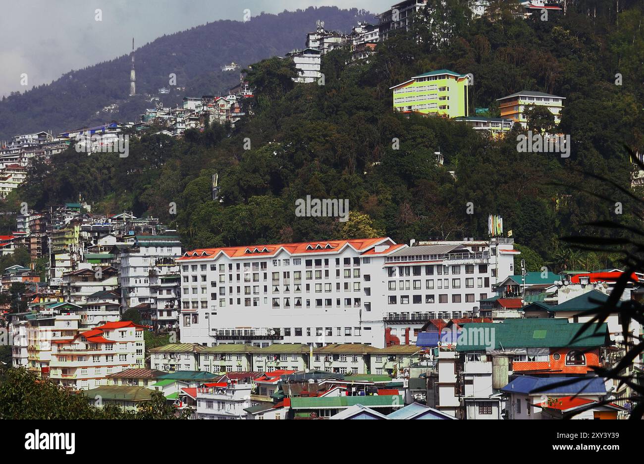 birds eye view of beautiful and colorful cityscape of gangtok hill ...