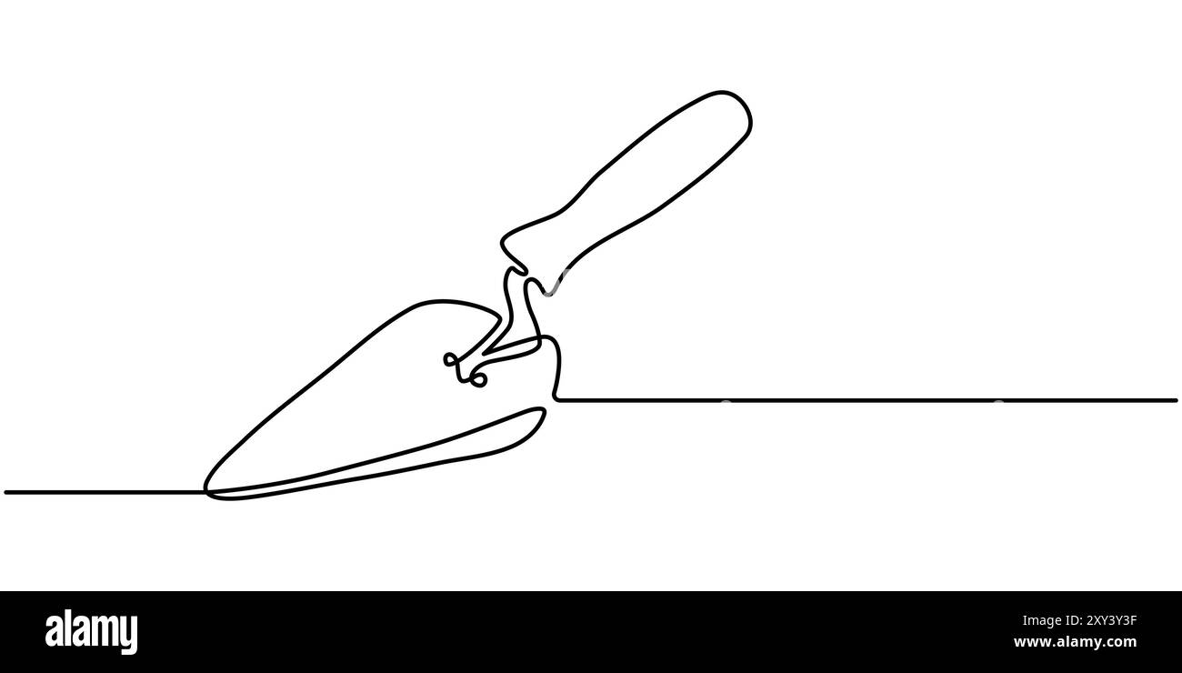 Continuous one line drawing of trowel icon in silhouette on a white ...