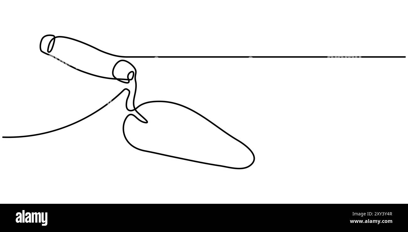 Continuous one line drawing of trowel icon in silhouette on a white ...