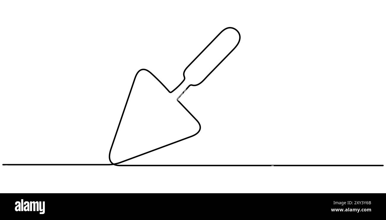 Continuous one line drawing of trowel icon in silhouette on a white ...