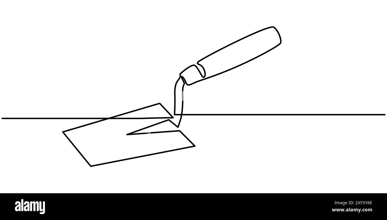 Continuous one line drawing of trowel icon in silhouette on a white ...