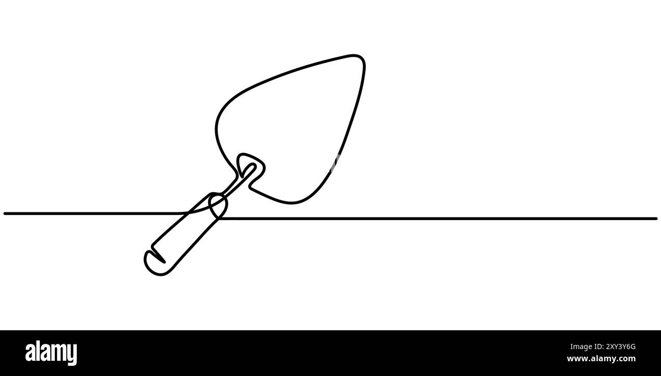 Continuous one line drawing of trowel icon in silhouette on a white ...