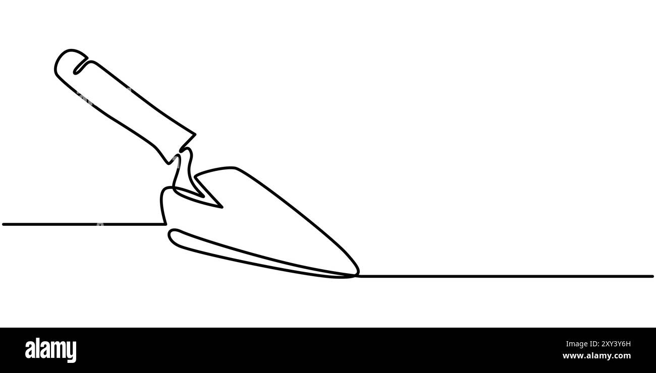 Continuous one line drawing of trowel icon in silhouette on a white ...
