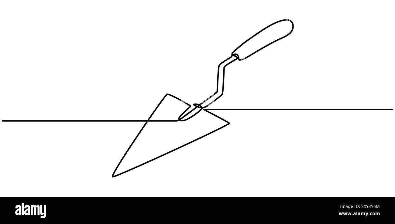 Continuous one line drawing of trowel icon in silhouette on a white ...