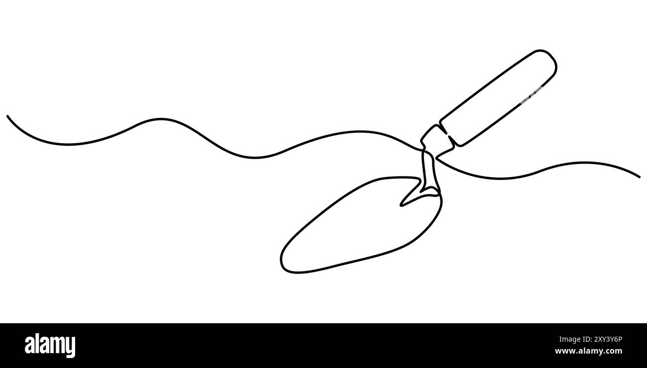 Continuous one line drawing of trowel icon in silhouette on a white ...