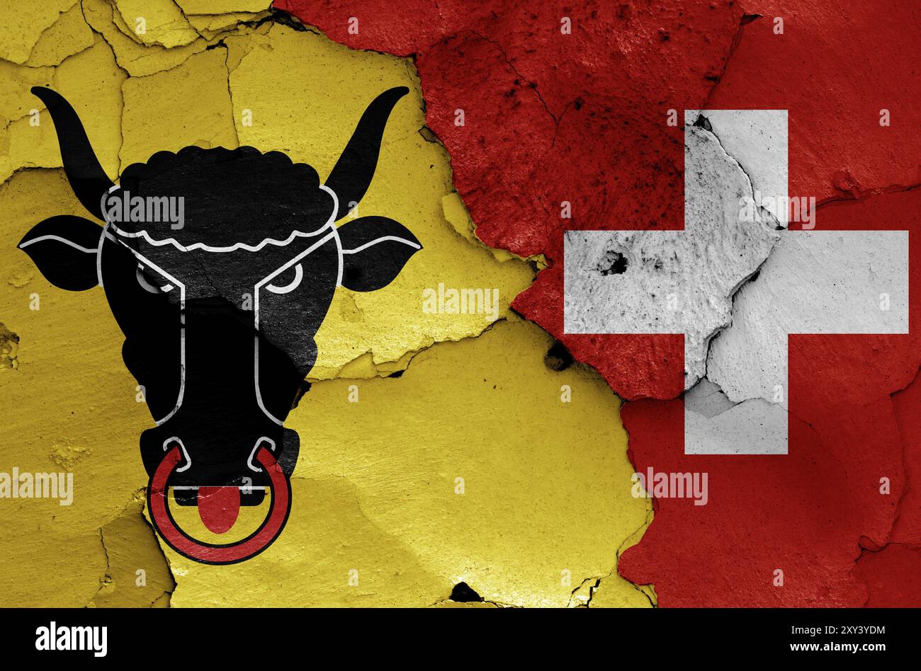 Flags of Uri canton and Switzerland painted on cracked wall Stock Photo ...