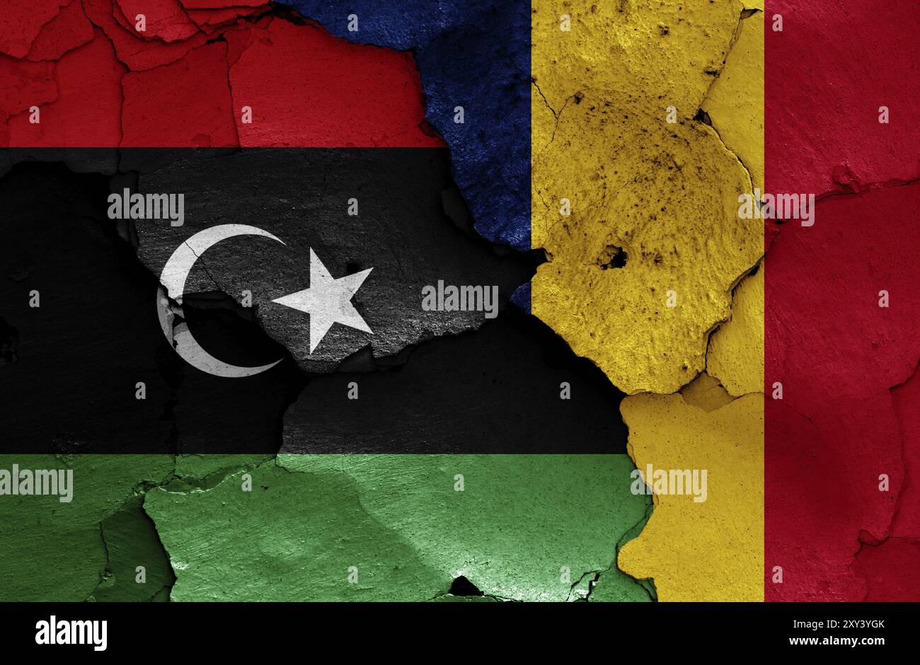 Flags of Libya and Chad painted on cracked wall Stock Photo - Alamy