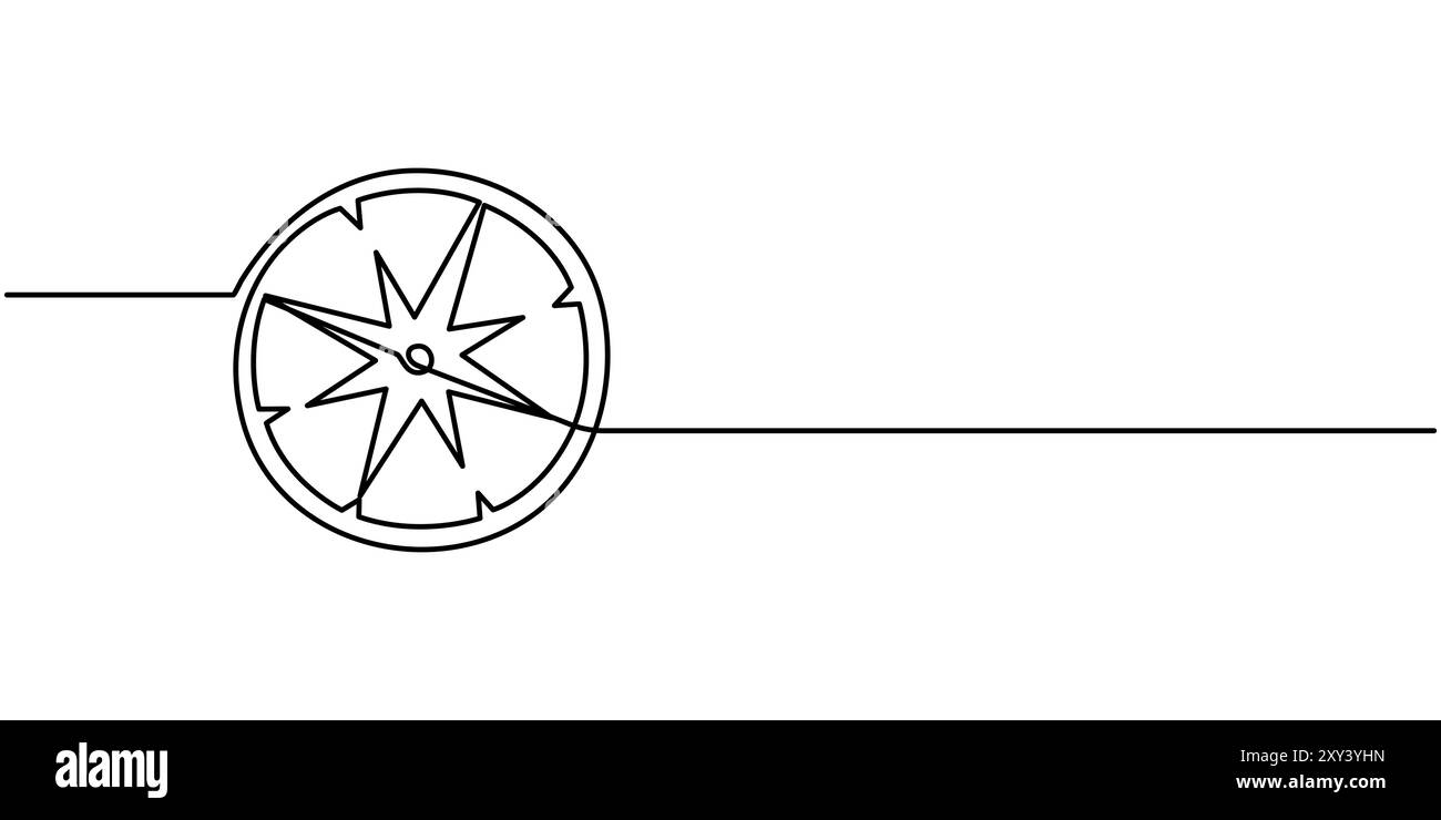 One continuous single line of compass for navigation isolated on white ...