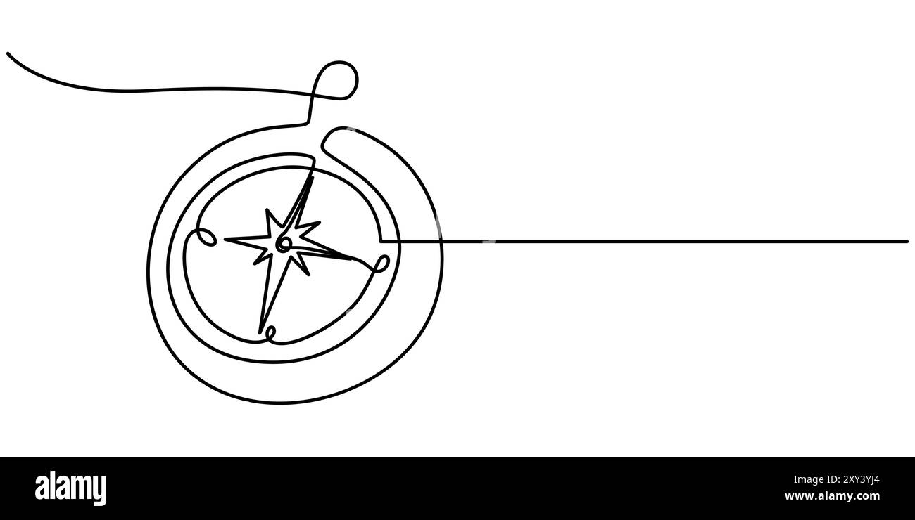 One continuous single line of compass for navigation isolated on white ...