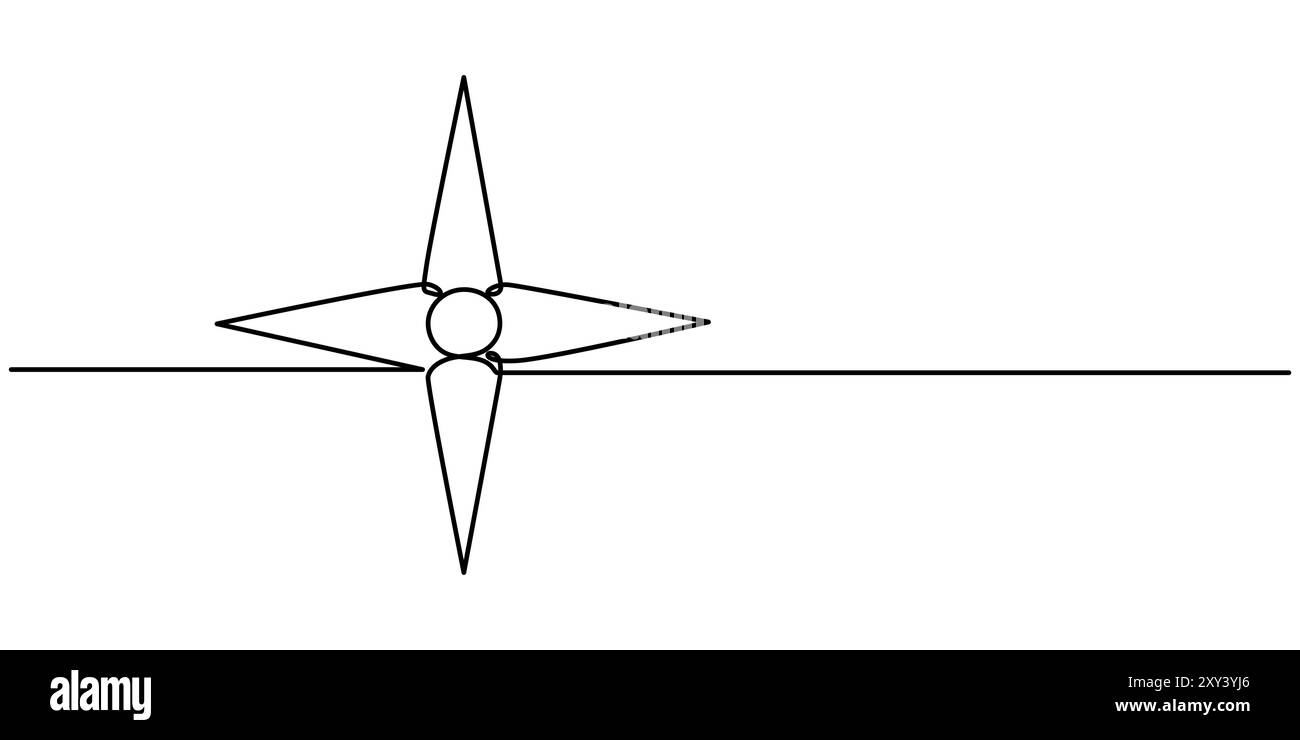 One continuous single line of compass for navigation isolated on white ...
