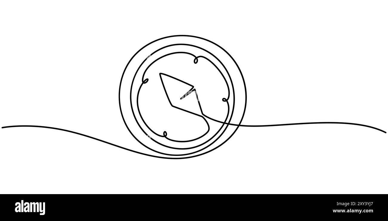 One continuous single line of compass for navigation isolated on white ...
