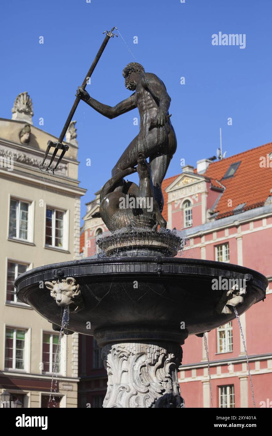 Neptune Fountain (Fontanna Neptuna) in city of Gdansk, Poland. God of ...