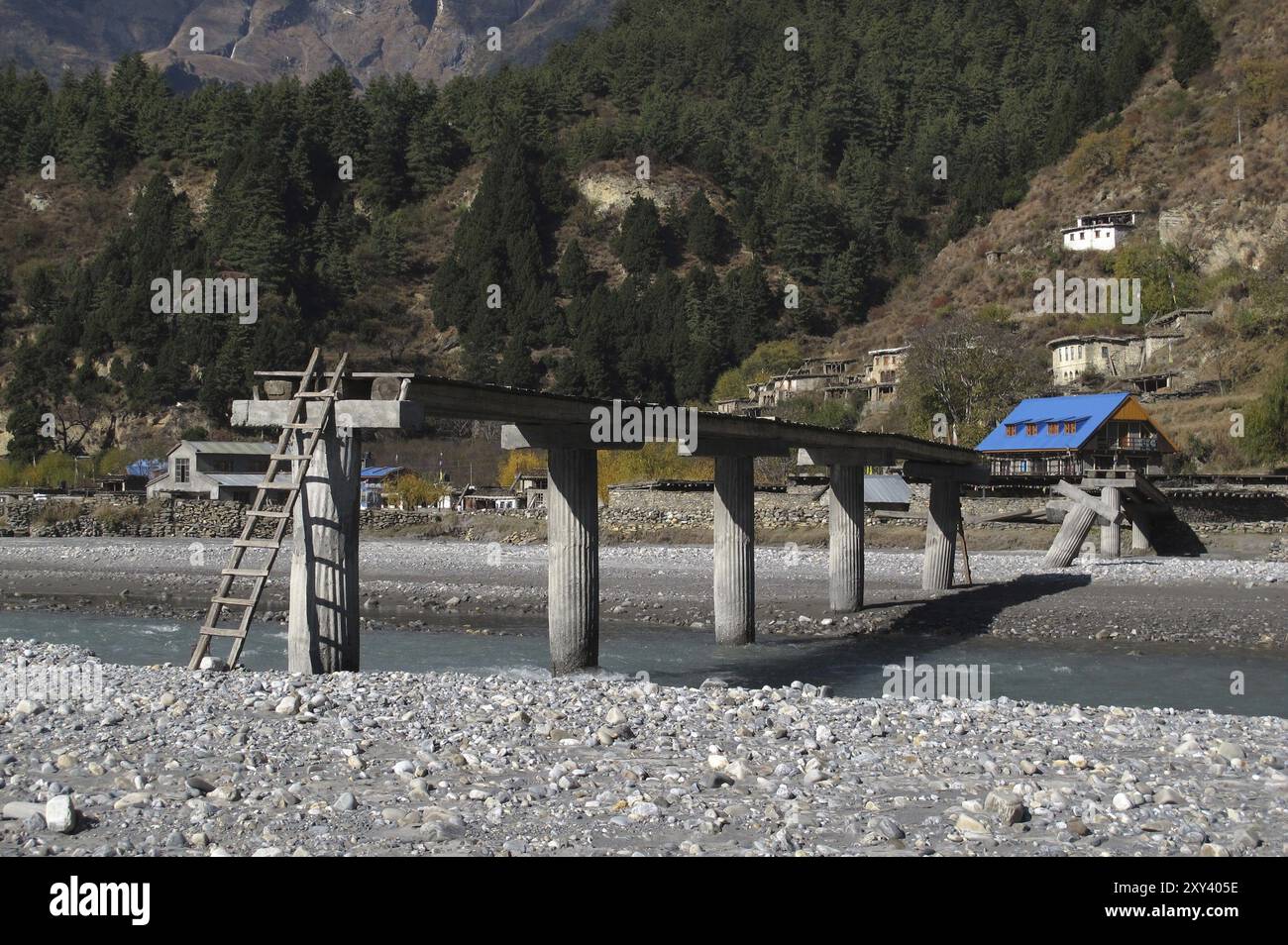 Improvised river crossing, Khanti, Nepal, Asia Stock Photo - Alamy