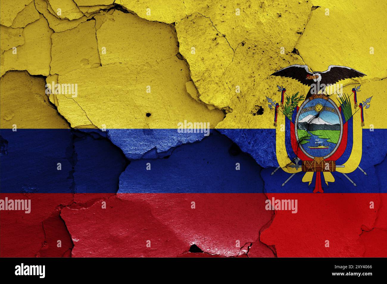 Flags of Colombia and Ecuador painted on cracked wall Stock Photo - Alamy