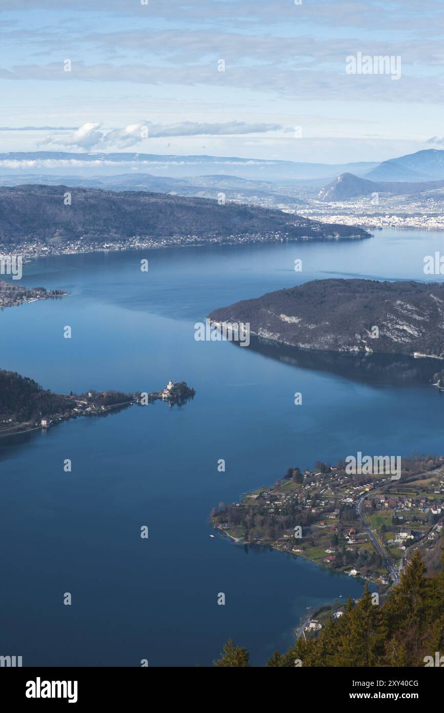 An aerial view of Annecy Lake from Col de la Forclaz, France, Europe ...