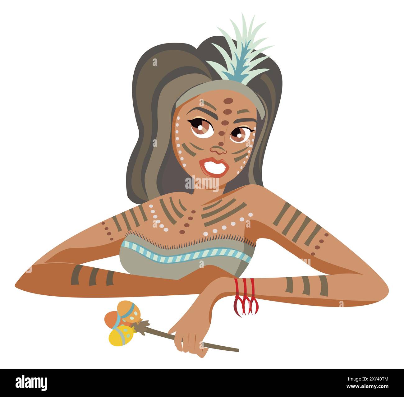 Cartoon native female with tribal decorated skin Stock Photo - Alamy