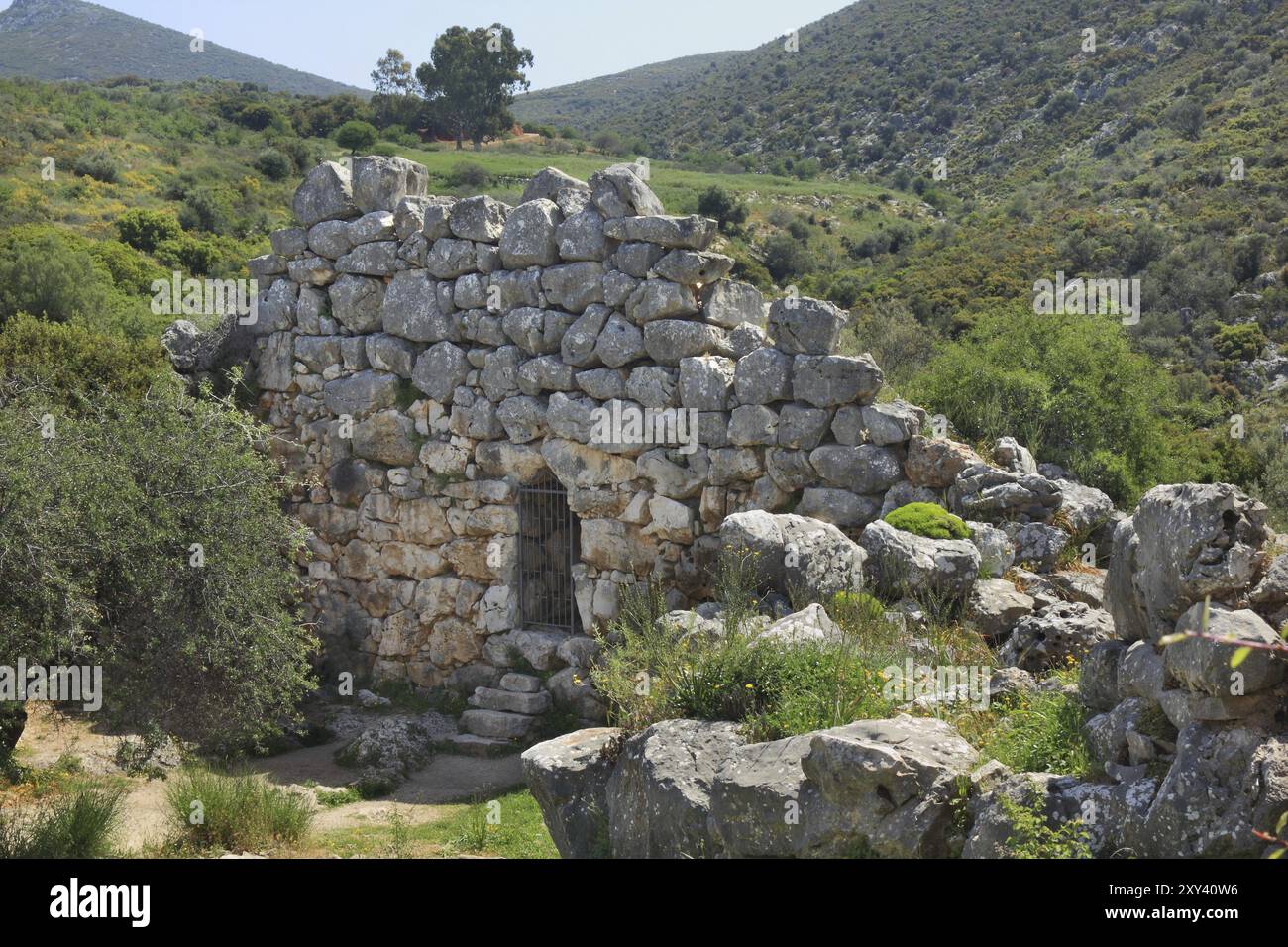 Remains of defense wall in ancient Greek town Mycenae Stock Photo - Alamy