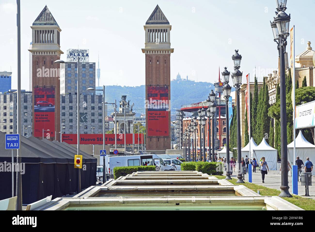 The Towers seen from Avinguda de la Reina Maria Cristina Stock Photo ...