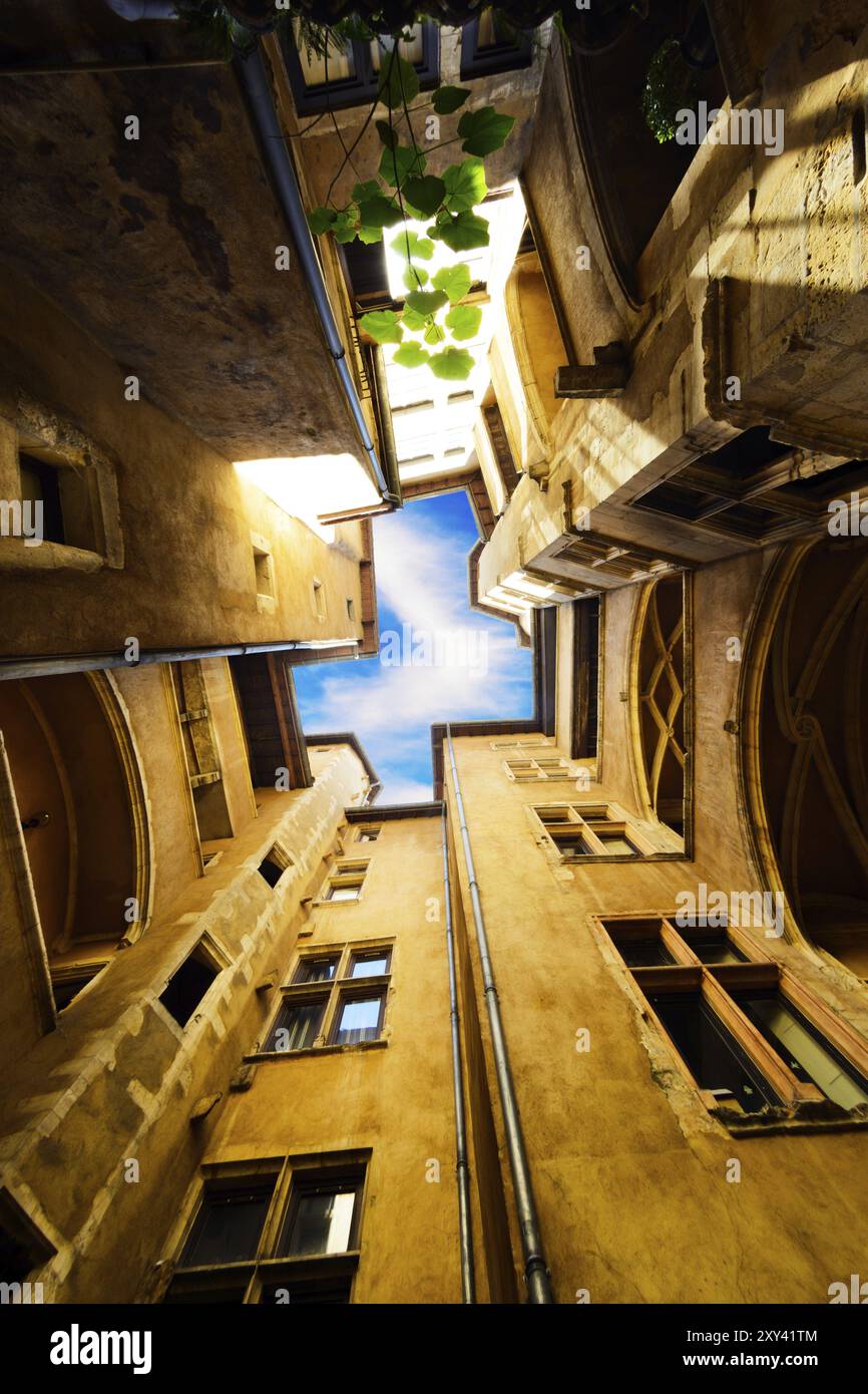 Old medieval courtyard traboule of Lyon city in France Stock Photo - Alamy
