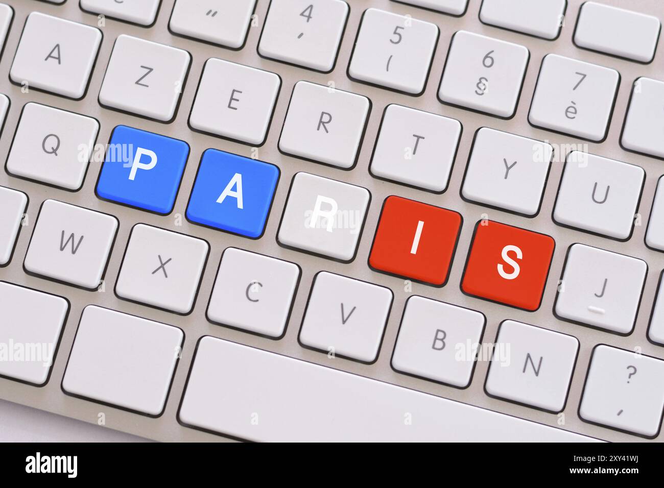 Paris in blue white and red on white keyboard Stock Photo - Alamy